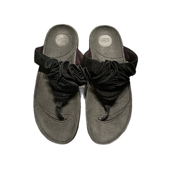 Fitflop | Shoes | Fitflop Womens Black Slip On Wedge Flip Flop Sandals ...